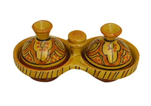 Treasures Of Morocco Moroccan Handmade Tagine Double Spicer Salt & pepper Holder Ceramic Yellow