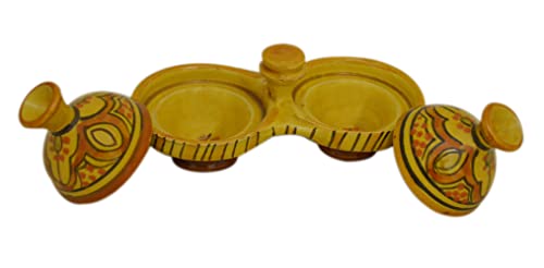 Treasures Of Morocco Moroccan Handmade Tagine Double Spicer Salt & pepper Holder Ceramic Yellow