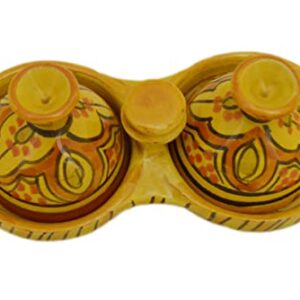 Treasures Of Morocco Moroccan Handmade Tagine Double Spicer Salt & pepper Holder Ceramic Yellow