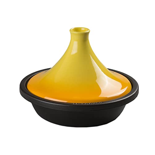 Enameled Cast Iron Tagine Pot Moroccan Cooking Pot Tajine Cookware with Cone-Shaped Closed Lid And Base for Stew Casserole Slow Cooker (Lemon Yellow)