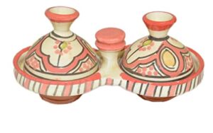 moroccan handmade tagine double spicer salt & pepper holder ceramic white & black