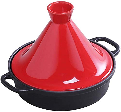 Casserole Dishes with Lids 7.9In Cast Iron Tagine, Enameled Cast Iron Tangine with Ceramic Lid (Red)