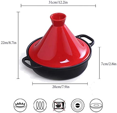 Casserole Dishes with Lids 7.9In Cast Iron Tagine, Enameled Cast Iron Tangine with Ceramic Lid (Red)