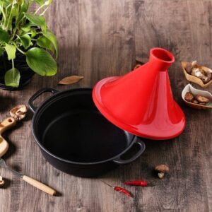 Casserole Dishes with Lids 7.9In Cast Iron Tagine, Enameled Cast Iron Tangine with Ceramic Lid (Red)