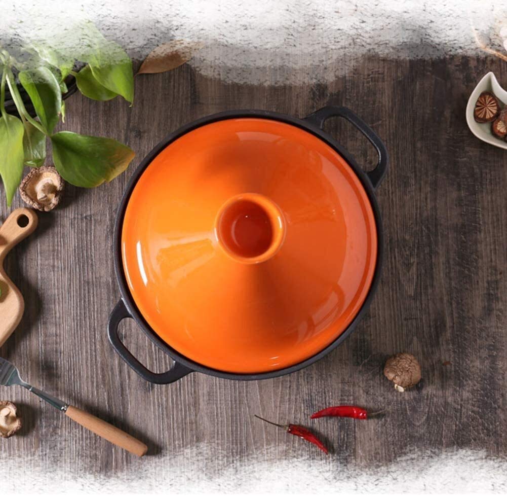 Casserole Dishes with Lids 7.9In Cast Iron Tagine, Enameled Cast Iron Tangine with Ceramic Lid (Red)