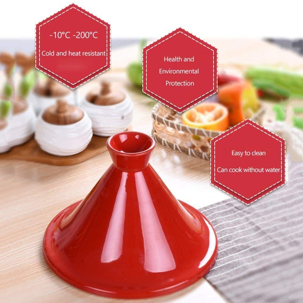 Casserole Dishes with Lids 7.9In Cast Iron Tagine, Enameled Cast Iron Tangine with Ceramic Lid (Red)