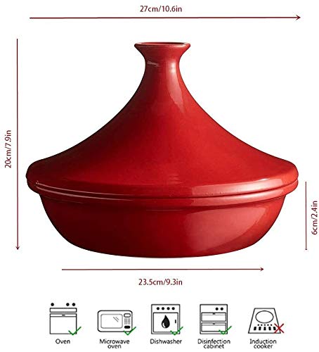 Casserole Dishes with Lids Tagine Cooking Pot with Lid, Medium Simple Cooking Tagine Lead Free (Red)