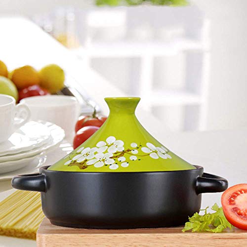 Tagine Cooking Pot, Braiser Pan with Ceramic, High Temperature Resistance Multifunctional Pot for Home Kitchen or Restaurant, Casserole Soup Slow Cooker Ceramic/Green