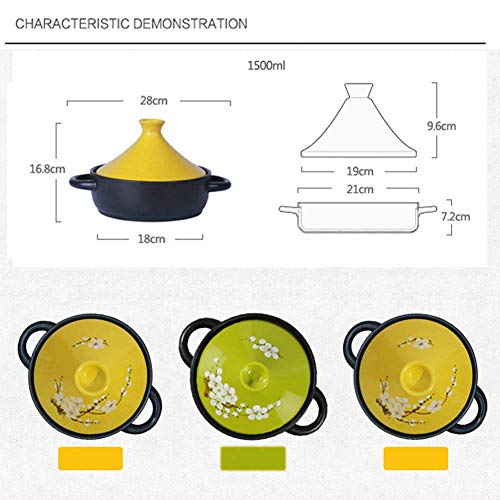 Tagine Cooking Pot, Braiser Pan with Ceramic, High Temperature Resistance Multifunctional Pot for Home Kitchen or Restaurant, Casserole Soup Slow Cooker Ceramic/Green