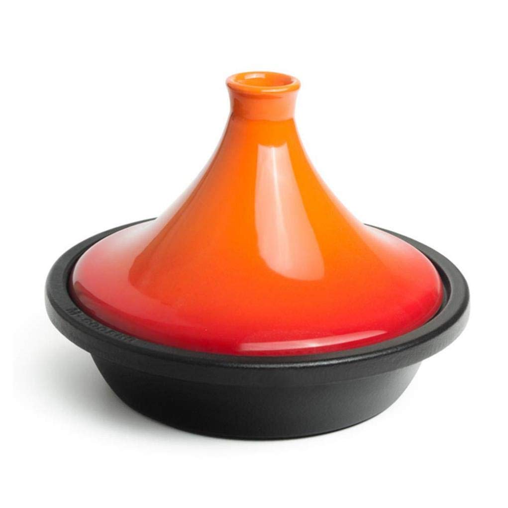 MYYINGBIN 1.7Liter Tagine Pot with Enameled Cast Iron Base and Cone-Shaped Lid Anti-Hot Silicone Gloves, Suitable for 1-4 People, Orange