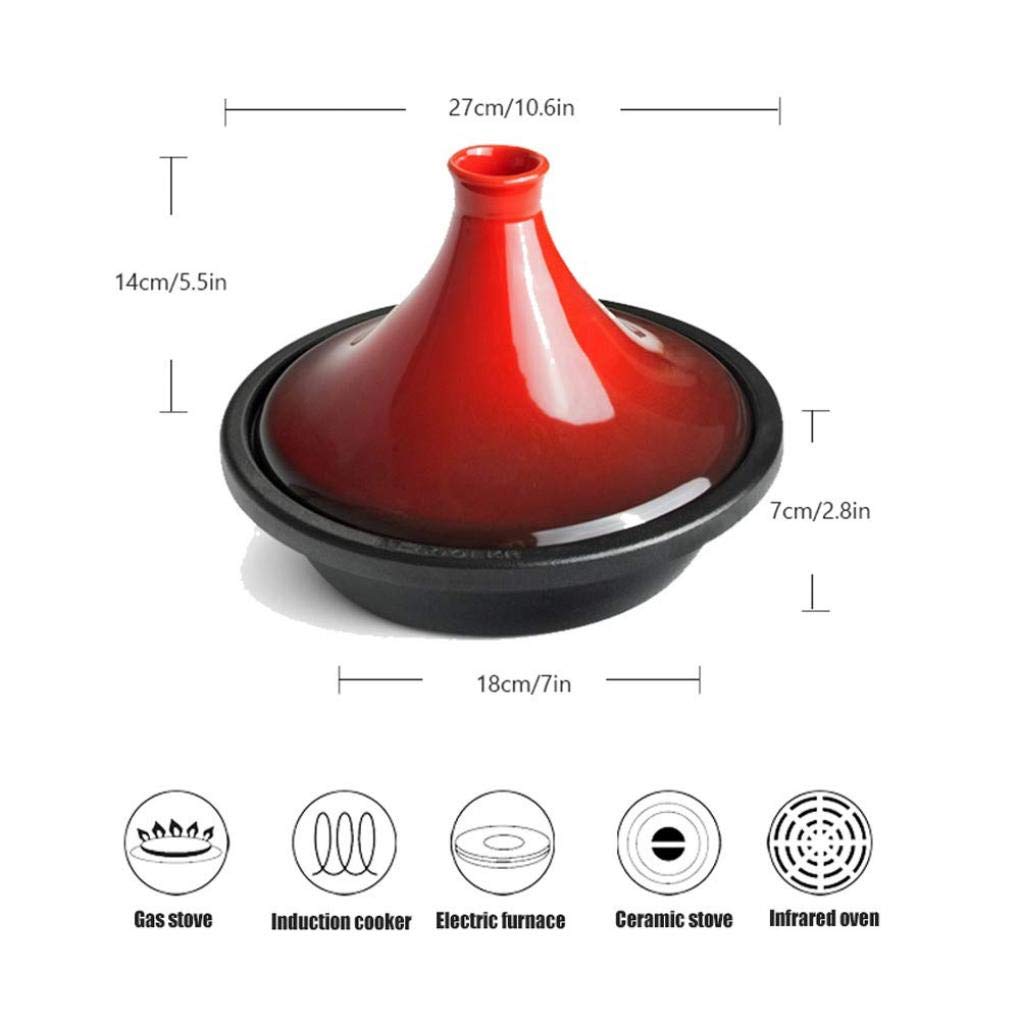 MYYINGBIN 1.7Liter Tagine Pot with Enameled Cast Iron Base and Cone-Shaped Lid Anti-Hot Silicone Gloves, Suitable for 1-4 People, Orange