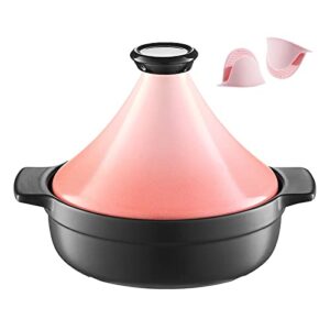 ylwx tajine crock pot moroccan, slow cooker ceramic, handmade cooking tagine pot claypot with anti-scald gloves (color : pink)