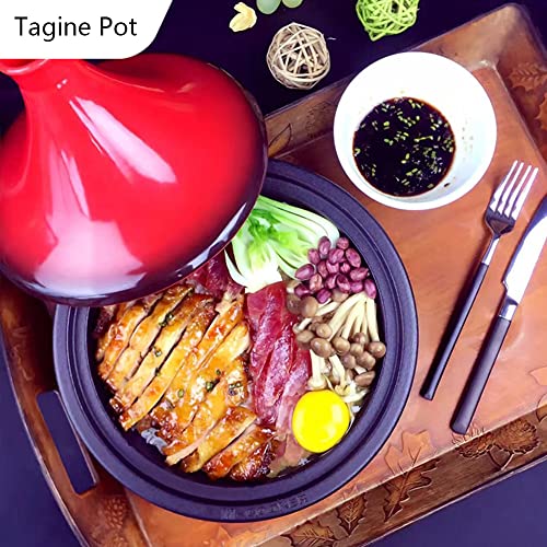 1.7L Enameled Cast Iron Tagine Pot Moroccan Cooking Pot, Tajine Cookware with Cone-Shaped Closed Lid for Stew Casserole Slow Cooker (Red)