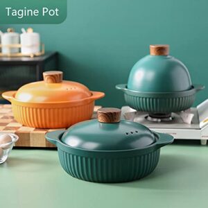 Green Moroccan Tagine, Hand Made Ceramics Tajine Cooking Pot with Cast Iron Base And Cone-Shaped Lid for Stew Casserole Slow Cooker(2.4L)