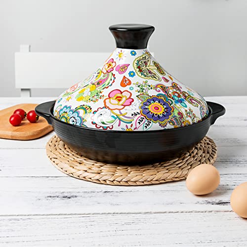 2L Tagine Pot, Hand Made and Hand Painted Moroccan Ceramic Pots, Tajine with Ceramic Cone-Shaped Closed Lid for Cooking and Stew Casserole Slow Cooker