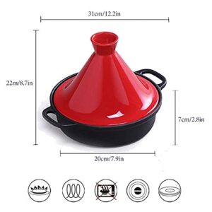 NERDOH Casserole Dish Enameled Cast Iron 20Cm Pot,Tajine with Cone-Shaped Lid for Different Cooking Styles Quick & Easy Cooking for Home Kitchen (Color:Red)