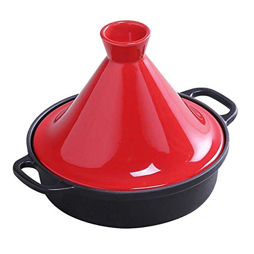 NERDOH Casserole Dish Enameled Cast Iron 20Cm Pot,Tajine with Cone-Shaped Lid for Different Cooking Styles Quick & Easy Cooking for Home Kitchen (Color:Red)