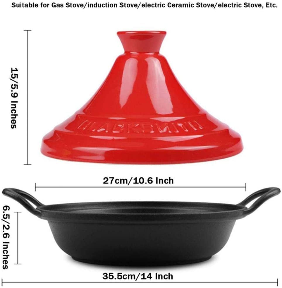 27cm High Gloss Enamel Moroccan Tagine Pot Easy To Clean Casserole Enameled Cast Iron Pot For 2-4 People 22.5.26