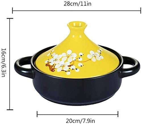 XuRX Hand Made Ceramic Tagine Pot 1.5L, Home Tagine Pot Cookware Lead Free Stew Casserole Slow Cooker for Home Kitchen 20cm