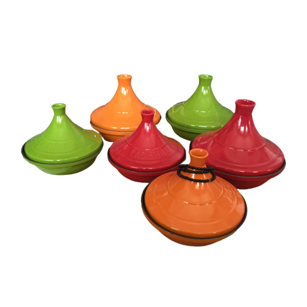 Cast Iron Moroccan Tagine with Gloves Enameled Base and Cone-Shaped Lid Slow Cooker Tagine Pot Non-Stick Pot Without Lead Cooking Pot Good for Baking and Frying, Oven and Dishwasher Safe (A,Red)