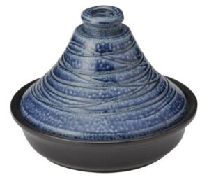 yokkaichi 6-12708 banko ware direct flame and microwave compatible, indigo glaze, tagine pot no. 8