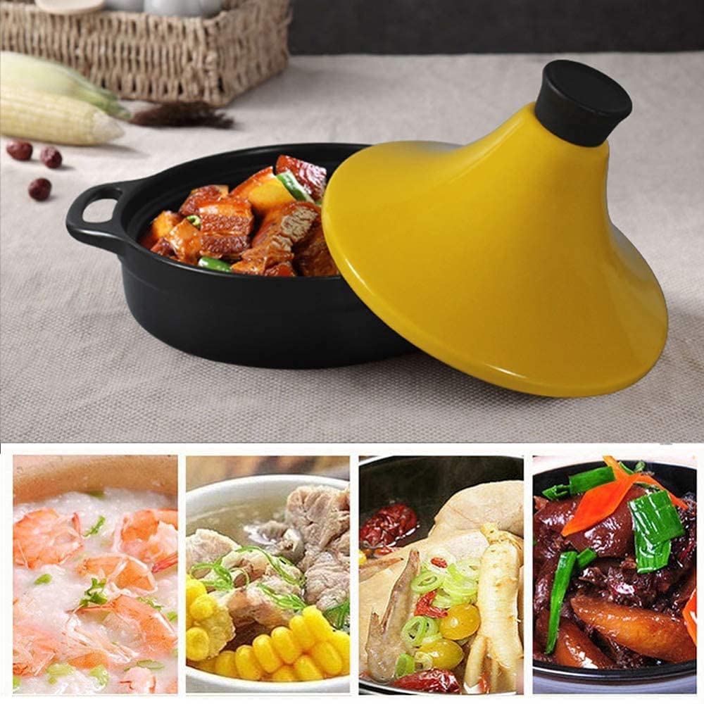 Casserole Dish With Lid Ceramic Cookware Tagi Cooking Pot, Braiser Pan with Ceramic Tagine Cooking Pot Home Soup Pot Slow Cooker, Multipurpose Use for Home Kitchen or Restaurant Ceramic / 1.2L ZHEYANG