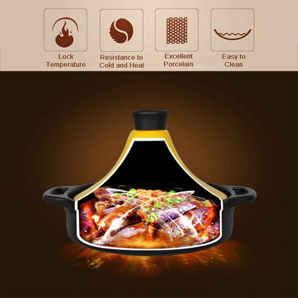 Casserole Dish With Lid Ceramic Cookware Tagi Cooking Pot, Braiser Pan with Ceramic Tagine Cooking Pot Home Soup Pot Slow Cooker, Multipurpose Use for Home Kitchen or Restaurant Ceramic / 1.2L ZHEYANG