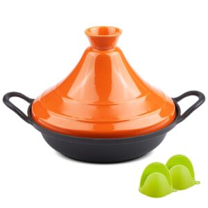 jinxiu casserole cast iron tagine pot, moroccan tajine with enameled cast iron base and silicone gloves, for different cooking styles, non-stick pot - lead free (color : orange)