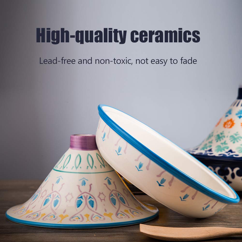 Casserole Dish with Lid Soup Pot 25Cm Tajine Cooking Pot, Hand Painted Tagine Pot Ceramic Tagine Pot Cooking Pot for Cooking and Stew Casserole Slow Cooker Lead Free,A