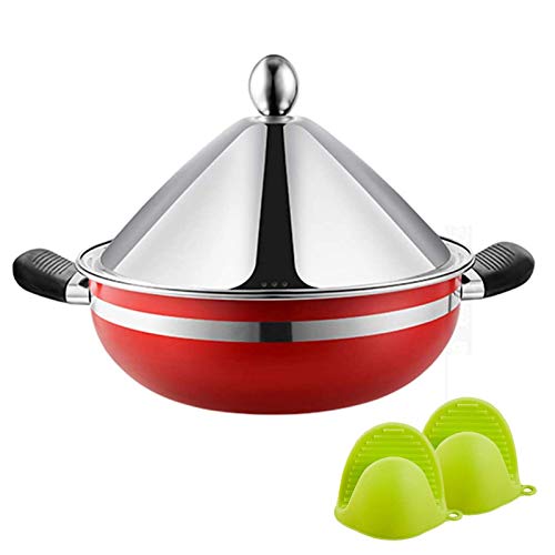 Casserole Dish with Lid Soup Pot Multi-Ply Clad Stainless Steel Tagine, Cooking Tagine Medium Lead Free Tangine with Silicone Gloves, 26Cm Tajine for Different Cooking Styles