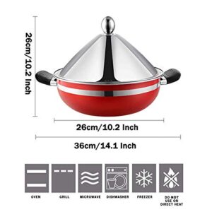 Casserole Dish with Lid Soup Pot Multi-Ply Clad Stainless Steel Tagine, Cooking Tagine Medium Lead Free Tangine with Silicone Gloves, 26Cm Tajine for Different Cooking Styles