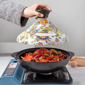 22cm Moroccan Tagine Pot, Not-Stick Ceramic Casserole with Lid, No Oily Smoke Cast Iron Soup Pot, for Cooking and Stew