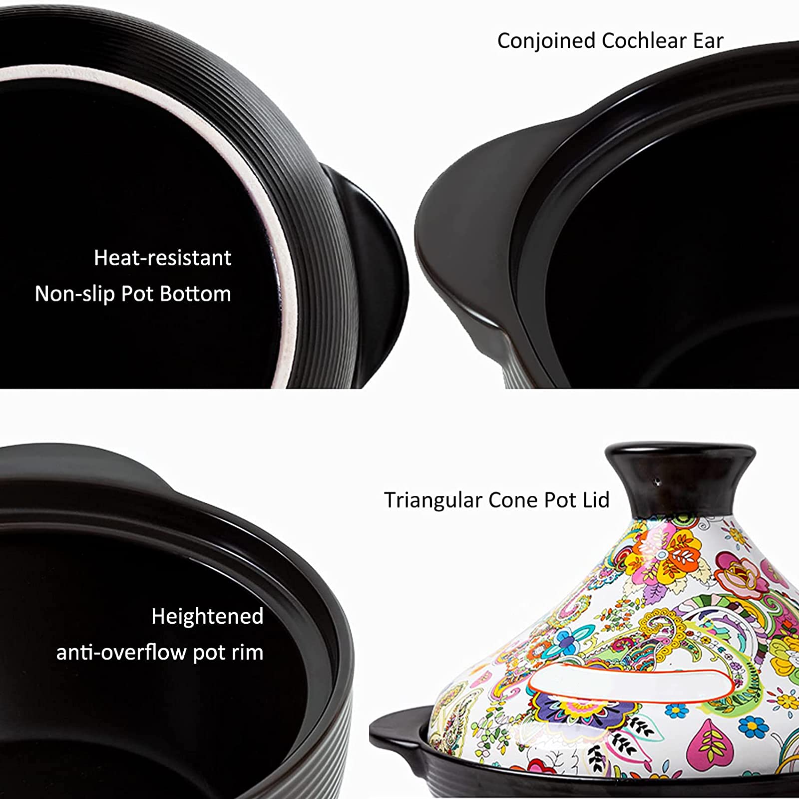 22cm Moroccan Tagine Pot, Not-Stick Ceramic Casserole with Lid, No Oily Smoke Cast Iron Soup Pot, for Cooking and Stew