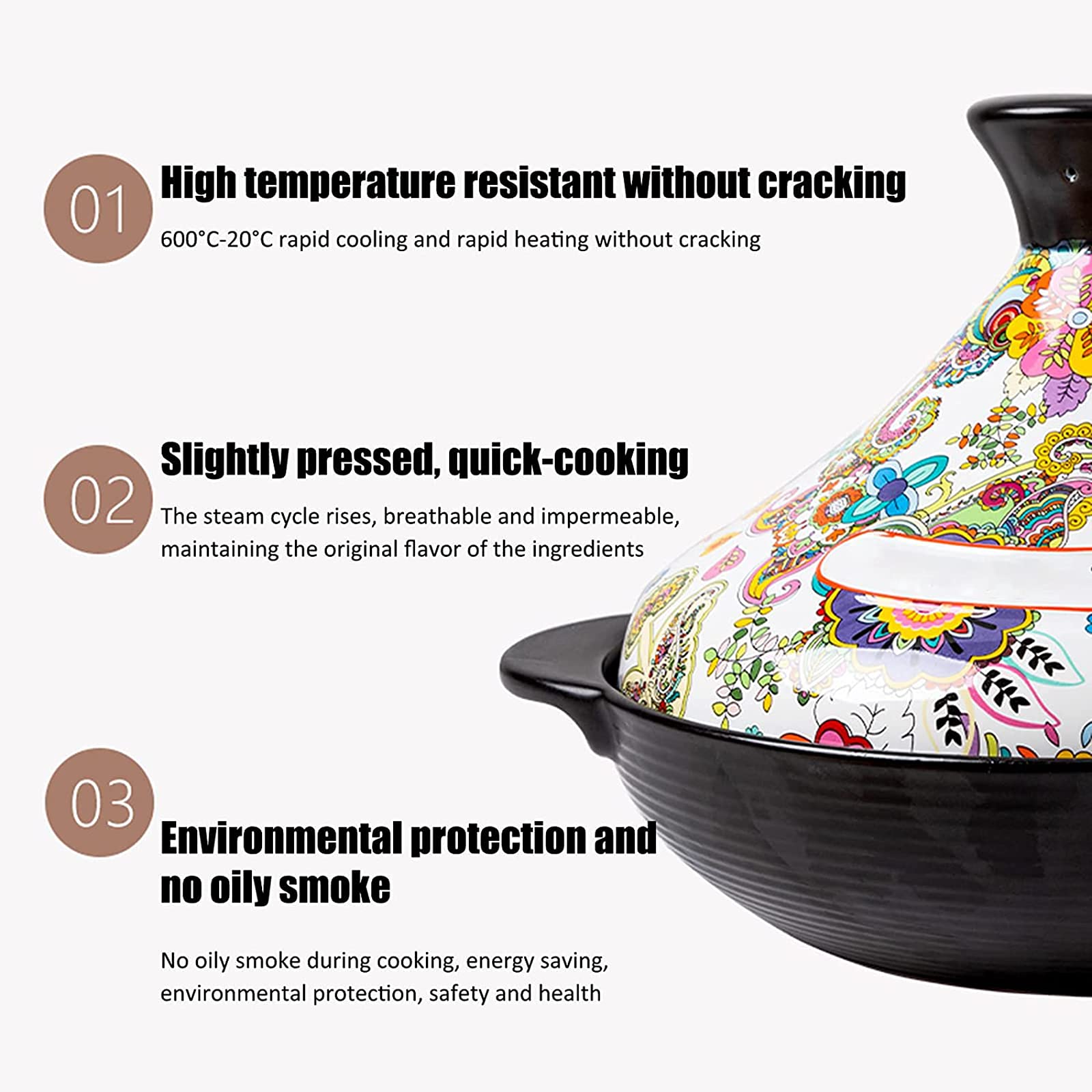 22cm Moroccan Tagine Pot, Not-Stick Ceramic Casserole with Lid, No Oily Smoke Cast Iron Soup Pot, for Cooking and Stew