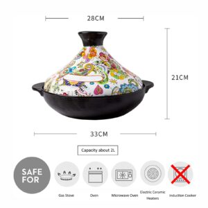 22cm Moroccan Tagine Pot, Not-Stick Ceramic Casserole with Lid, No Oily Smoke Cast Iron Soup Pot, for Cooking and Stew