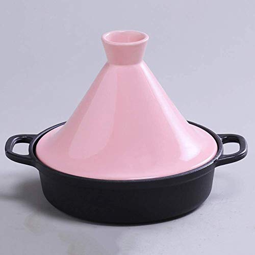 JINXIU Casserole Cast Iron Tagine Pot 20Cm, Tajine Cooking Pot with Enameled Cast Iron Base and Cone-Shaped Lid Lead Free Stew Casserole Slow Cooker,Pink