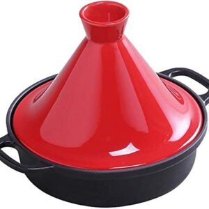 JINXIU Casserole Cast Iron Tagine Pot 20Cm, Tajine Cooking Pot with Enameled Cast Iron Base and Cone-Shaped Lid Lead Free Stew Casserole Slow Cooker,Red