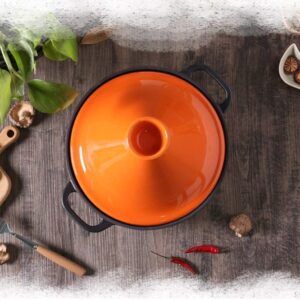 JINXIU Casserole Cast Iron Tagine Pot 20Cm, Tajine Cooking Pot with Enameled Cast Iron Base and Cone-Shaped Lid Lead Free Stew Casserole Slow Cooker,Red