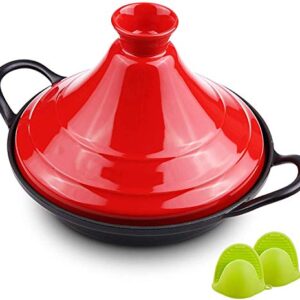 JINXIU Casserole 27Cm Lead Free Cooking Tagine, Tagine Pot Ceramic Casserole with Silicone Gloves, for Different Cooking Styles - Compatible with All Stoves