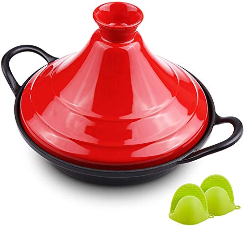 JINXIU Casserole 27Cm Lead Free Cooking Tagine, Tagine Pot Ceramic Casserole with Silicone Gloves, for Different Cooking Styles - Compatible with All Stoves