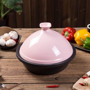 Casserole Dish ZYF 30Cm Tajine Cooking Pot, Enameled Cast Iron Tangine with Ceramic Lid for Different Cooking Styles/Compatible with All Stoves - Best Gift (Color : Pink)