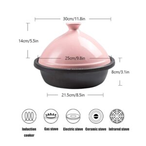 Casserole Dish ZYF 30Cm Tajine Cooking Pot, Enameled Cast Iron Tangine with Ceramic Lid for Different Cooking Styles/Compatible with All Stoves - Best Gift (Color : Pink)