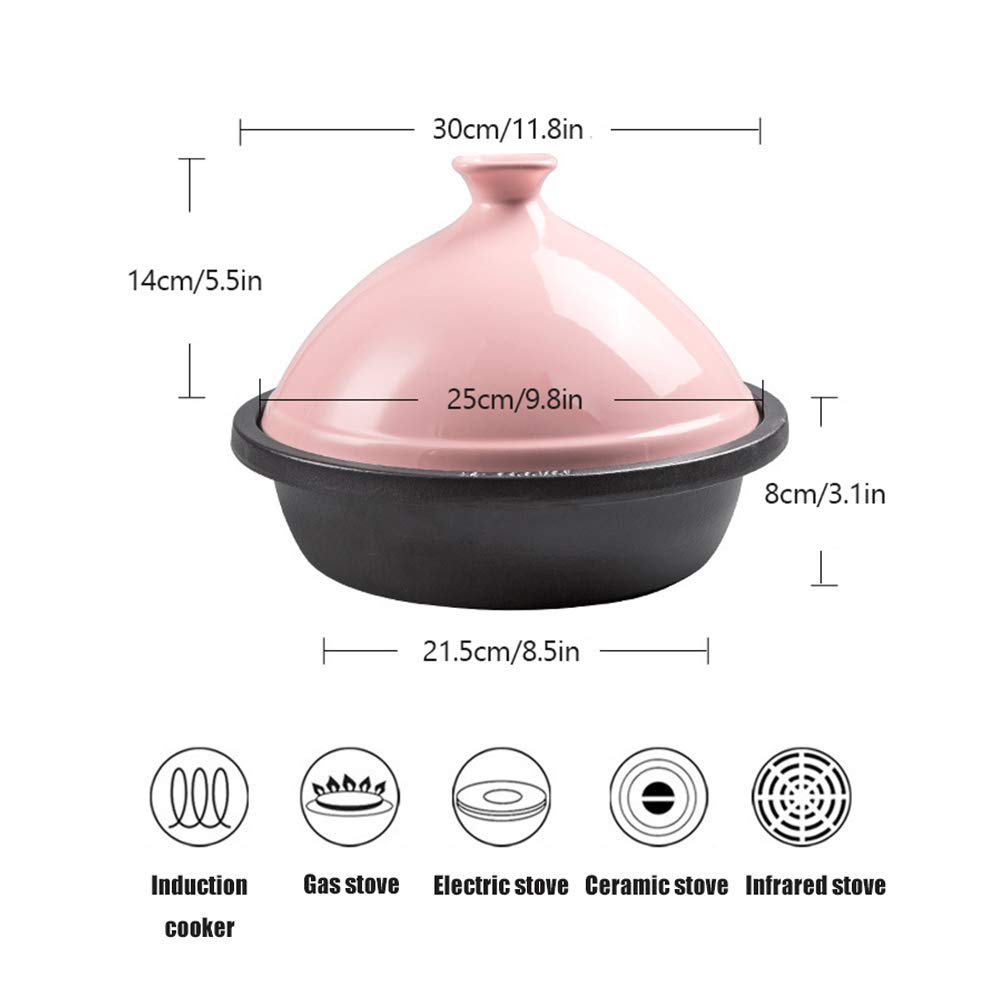 Casserole Dish ZYF 30Cm Tajine Cooking Pot, Enameled Cast Iron Tangine with Ceramic Lid for Different Cooking Styles/Compatible with All Stoves - Best Gift (Color : Pink)