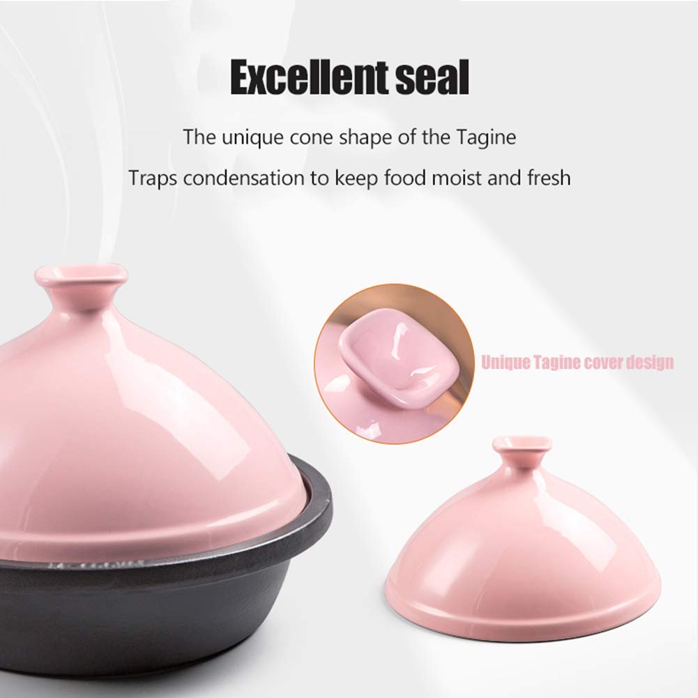 Casserole Dish ZYF 30Cm Tajine Cooking Pot, Enameled Cast Iron Tangine with Ceramic Lid for Different Cooking Styles/Compatible with All Stoves - Best Gift (Color : Pink)