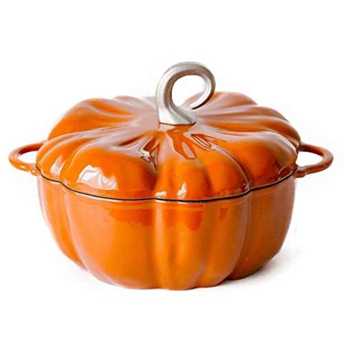 MYYINGBIN Orange Pumpkin Enamel Cast Iron Pot with Non-Stick Coating, Versatile Saucepan with Lid, Easy to Clean Casserole Stewpot, 3.76L