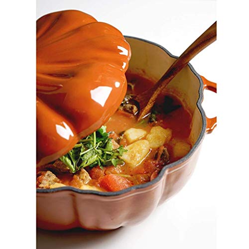 MYYINGBIN Orange Pumpkin Enamel Cast Iron Pot with Non-Stick Coating, Versatile Saucepan with Lid, Easy to Clean Casserole Stewpot, 3.76L