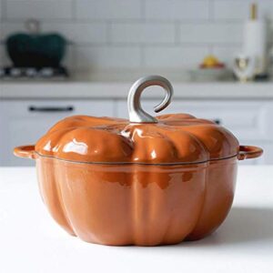 MYYINGBIN Orange Pumpkin Enamel Cast Iron Pot with Non-Stick Coating, Versatile Saucepan with Lid, Easy to Clean Casserole Stewpot, 3.76L