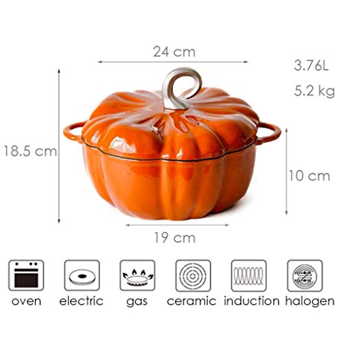 MYYINGBIN Orange Pumpkin Enamel Cast Iron Pot with Non-Stick Coating, Versatile Saucepan with Lid, Easy to Clean Casserole Stewpot, 3.76L