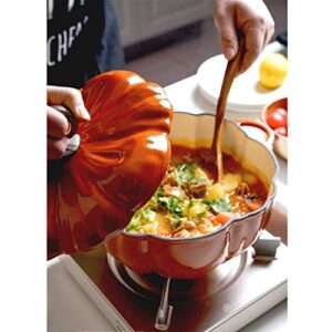 MYYINGBIN Orange Pumpkin Enamel Cast Iron Pot with Non-Stick Coating, Versatile Saucepan with Lid, Easy to Clean Casserole Stewpot, 3.76L