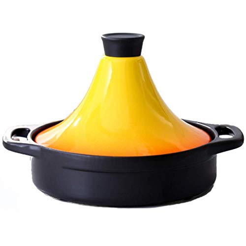 MYYINGBIN Traditional Moroccan Tagine Lead Free Ceramic Stew Pot Cast Iron Layer Enamel Lid Multifunctional Kitchen Cookware with Anti-Scalding Handle, Yellow